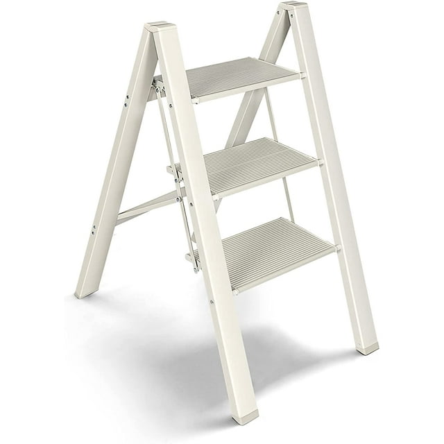 3 Step Ladder, Folding Step Stool with Wide Anti-Slip Pedal, Aluminum ...