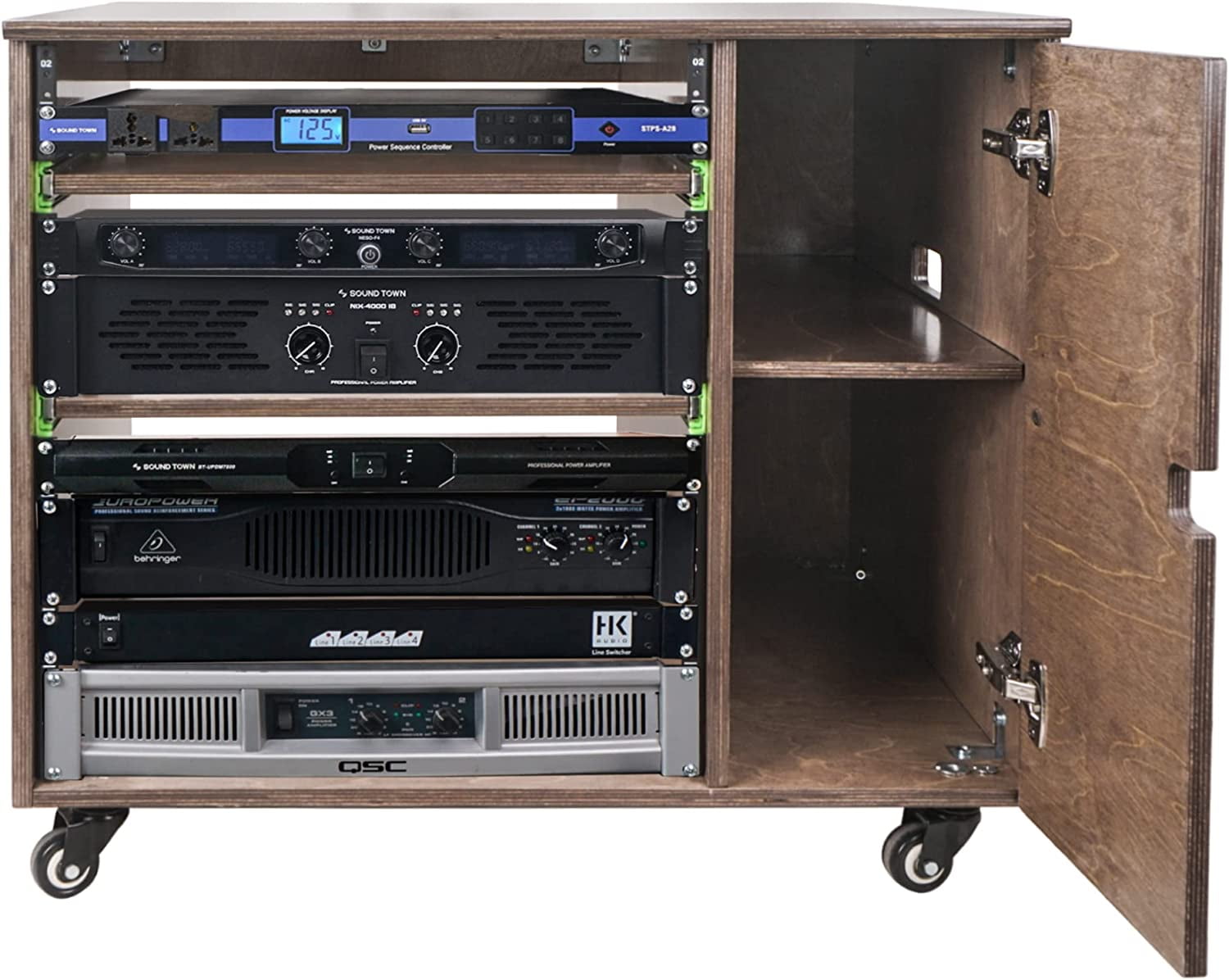 Sound Town DIY 11U Plywood Studio Rack with Slide-Out Trays, Cabinet ...