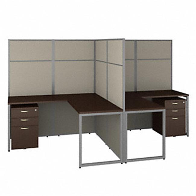 Easy Office 2 Person L Desk with Cubicle Panel & Drawer - Mocha Cherry ...