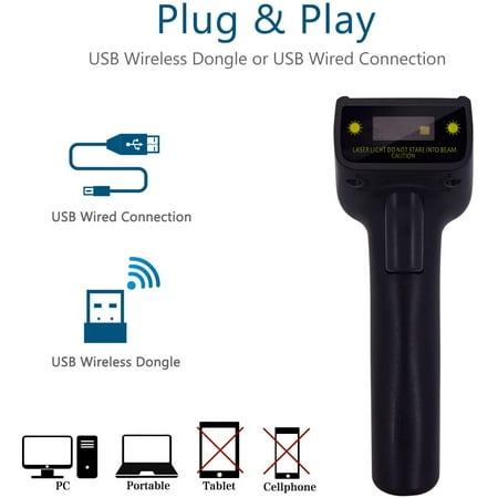 USB Wireless Barcode Scanner,Symcode Handheld Laser Barcode Reader (2 ...