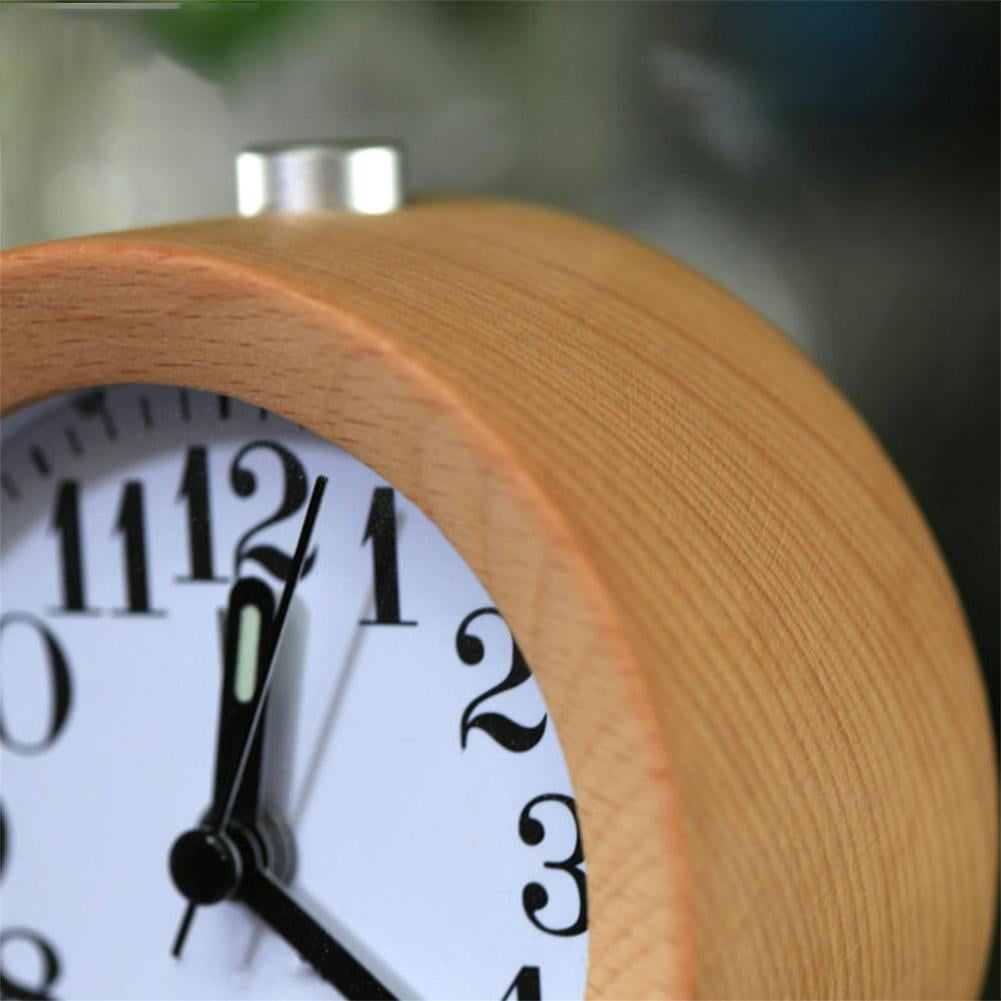 Handmade Round Wooden Alarm Clock Digital Silent Bedside Table Beech ...