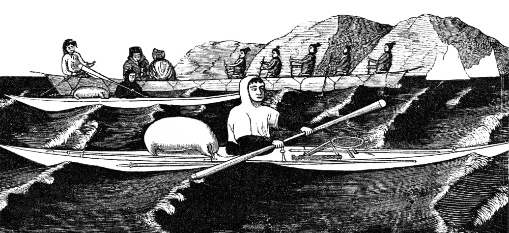 Eskimos, 19Th Century. /Nin The Background, The Umiak, A Large Skin ...