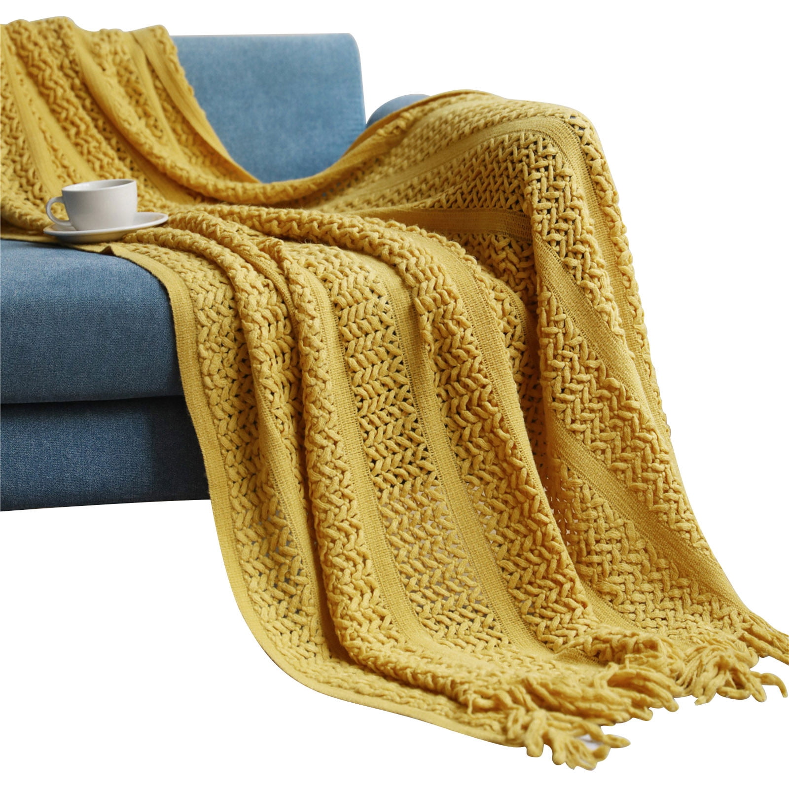 XMMSWDLA Throw Blanket Soft Fluffy Chenille with Decorative Tassel ...