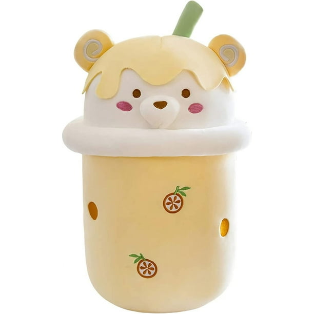 Bear Boba Bubble Tea Plush Pillow, Stuffed Animal Fruit Bear Pearl Milk ...