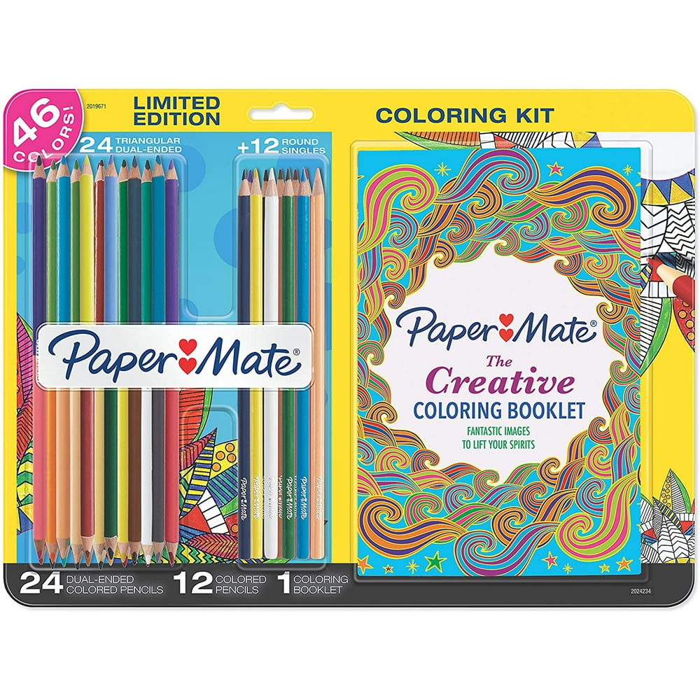 Paper Mate Colored Pencils Adult Coloring Kit, Single and Dual Ended ...