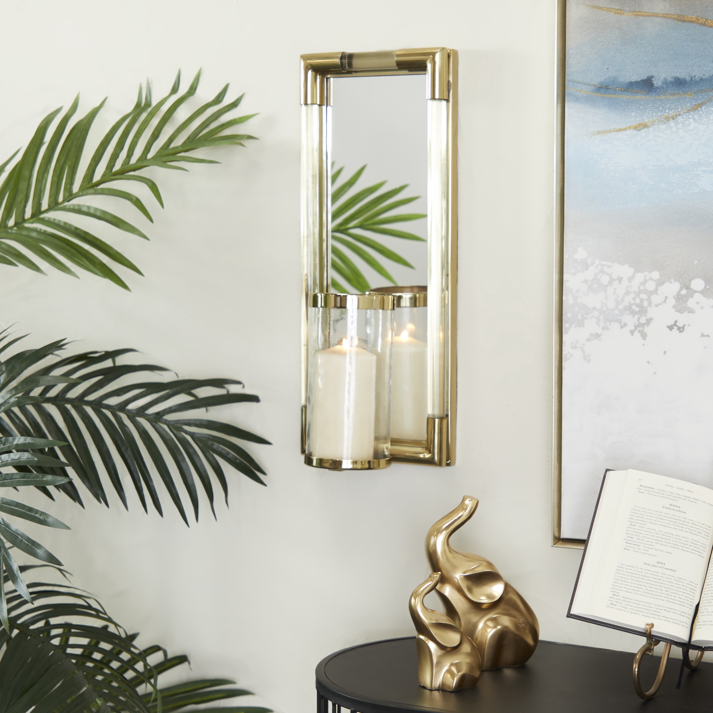 DecMode Gold Stainless Steel Geometric Pillar Wall Sconce with Mirror ...