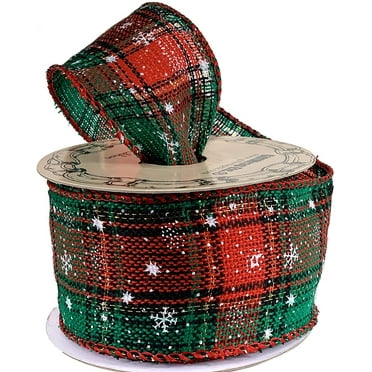 Wired Argyle Christmas Tree Ribbon - 2 1/2" x 10 Yards, Red White Tan ...