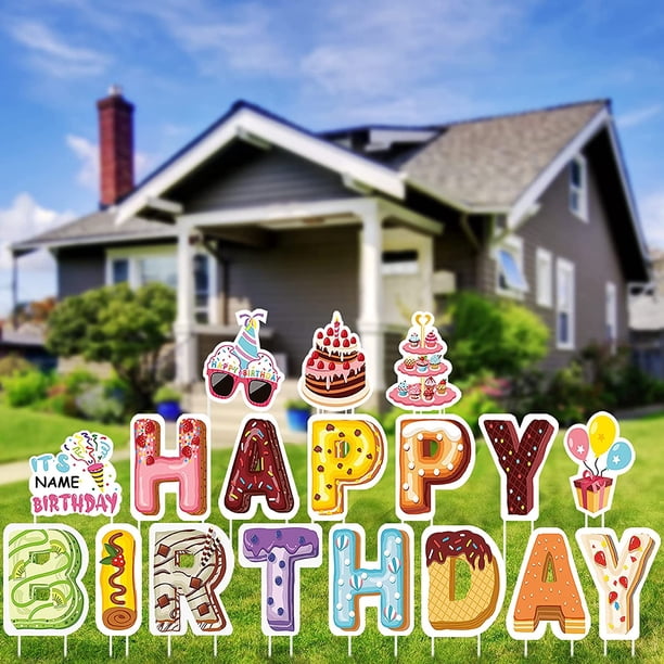 Happy Birthday Yard Sign, 18 Pieces Large Dessert Birthday Outdoor Lawn ...
