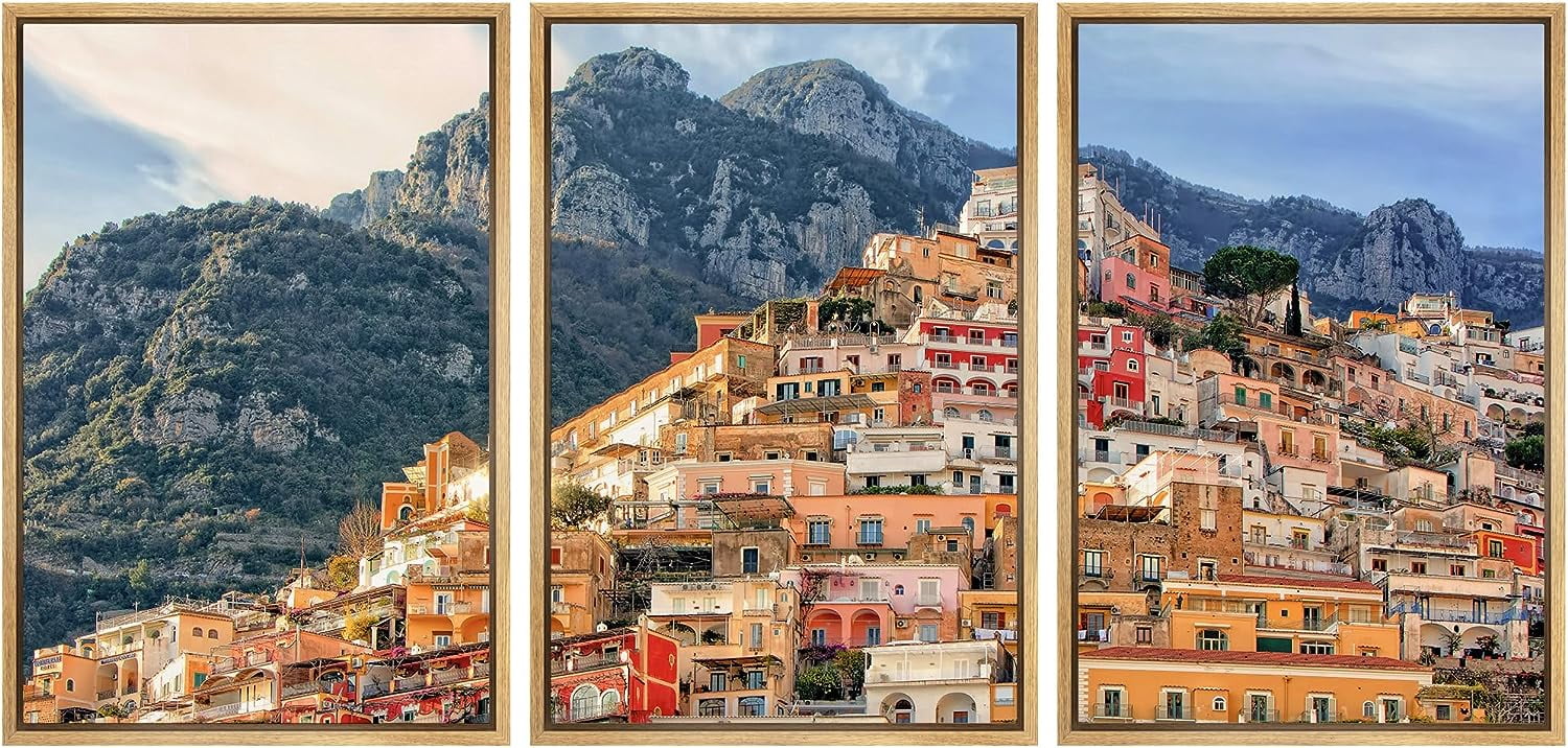 PixonSign Framed Canvas Print Wall Art Set Mountain Range Italy Lake ...