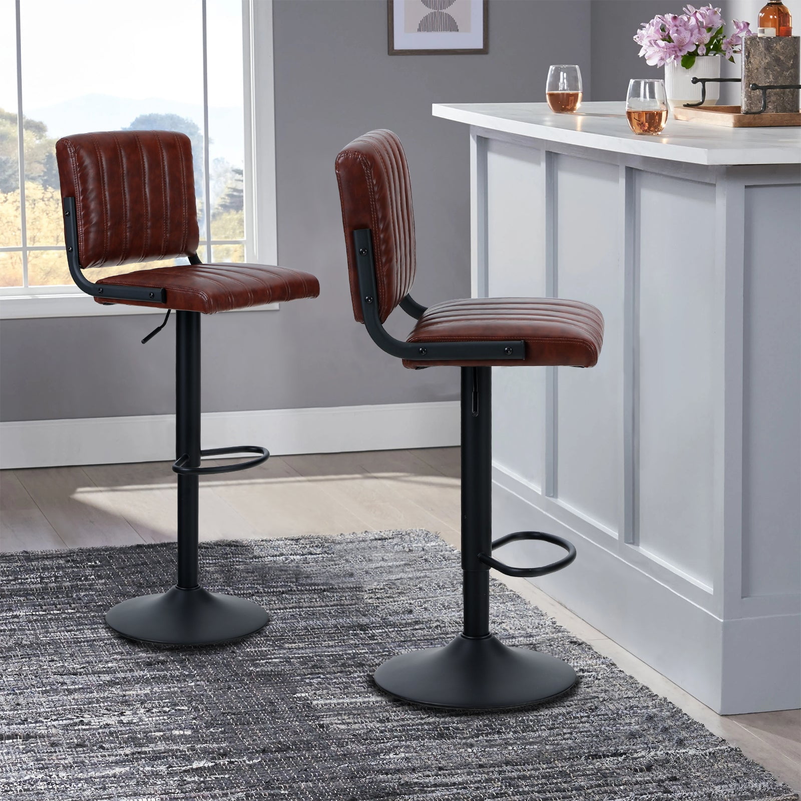 Sophia & William Adjustable Height Swivel Bar Stools with PU Leather ...