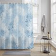 Baby Blue White Palm Leaves Shower Curtain for Bathroom, Botanical ...