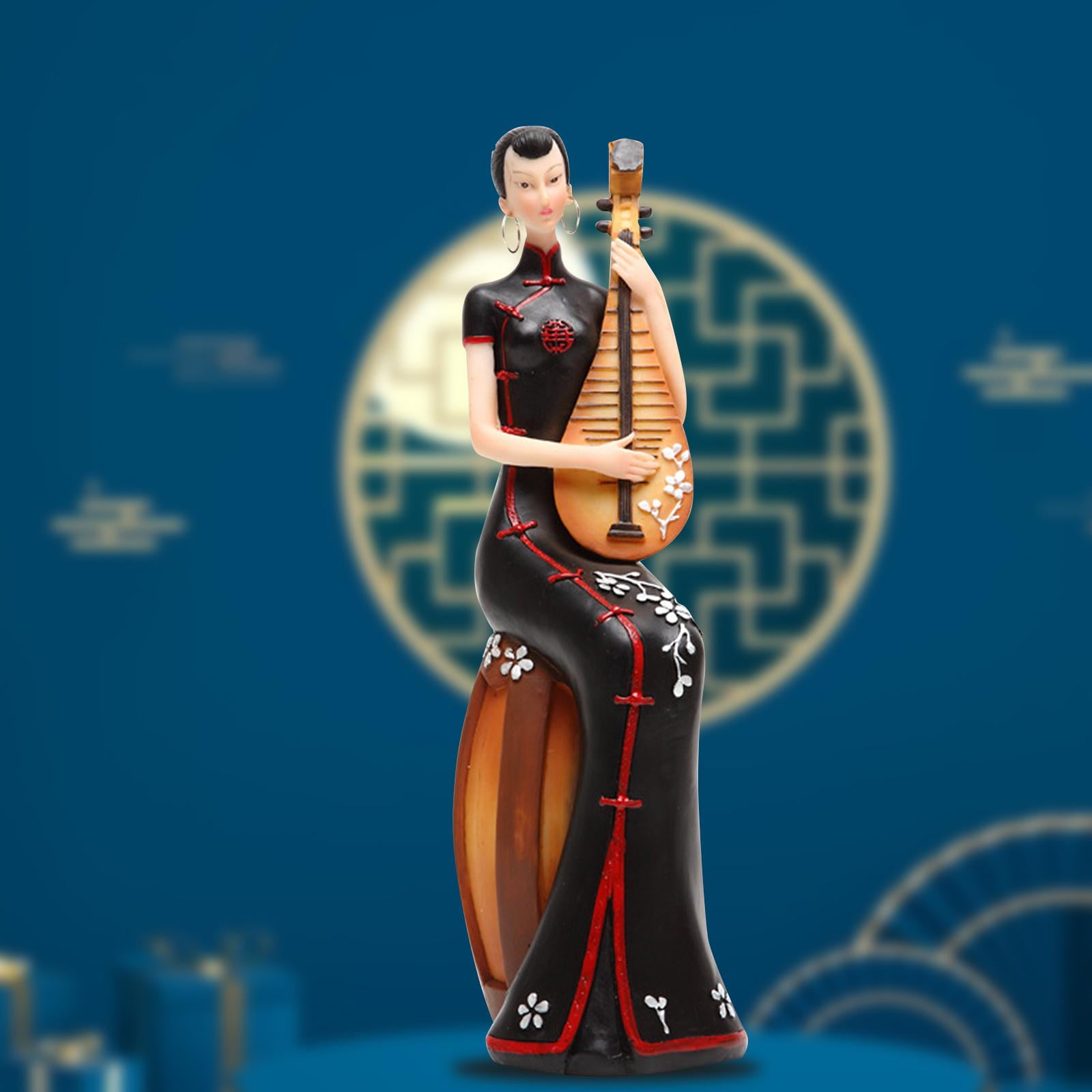 Play The Lute Girl Figurine, Resin Gift Crafts Statuette Sculpture for ...