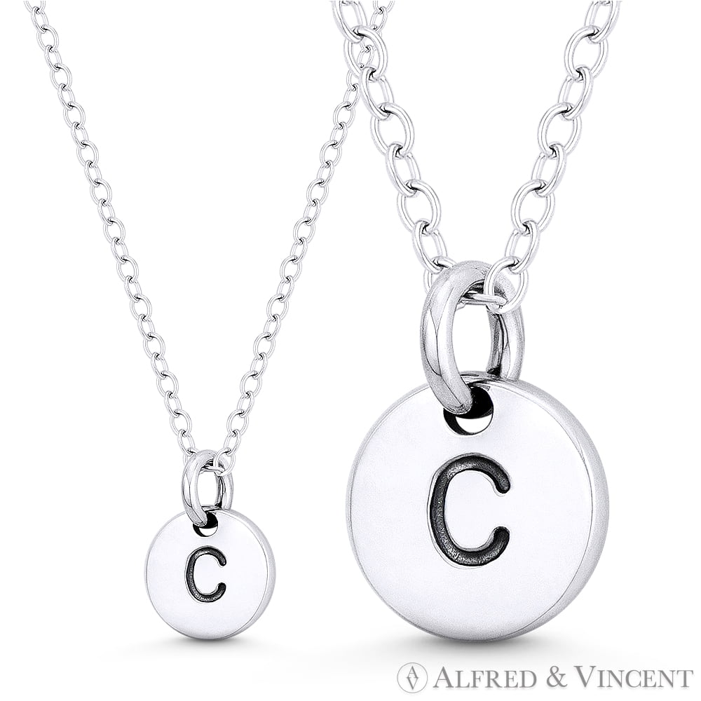 Initial Letter "C" Engraved Tiny 11x8mm (0.4"x0.3") Circle Pendant ...