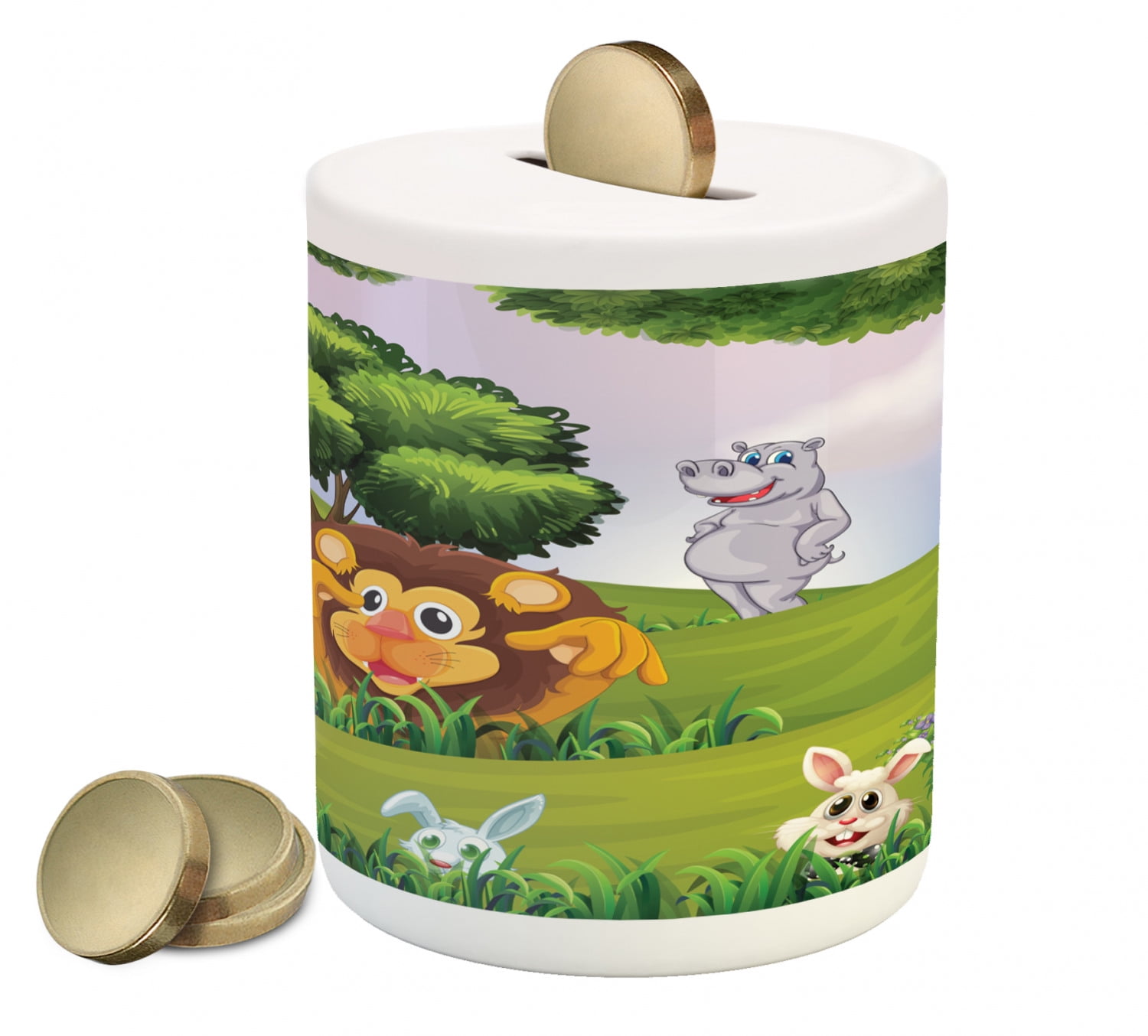 Zoo Piggy Bank, Animals in the Forest Cartoon Illustration Safari ...