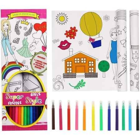 HTAIGUO Giant Coloring Poster Set Girls Theme Poster with 12 Color ...