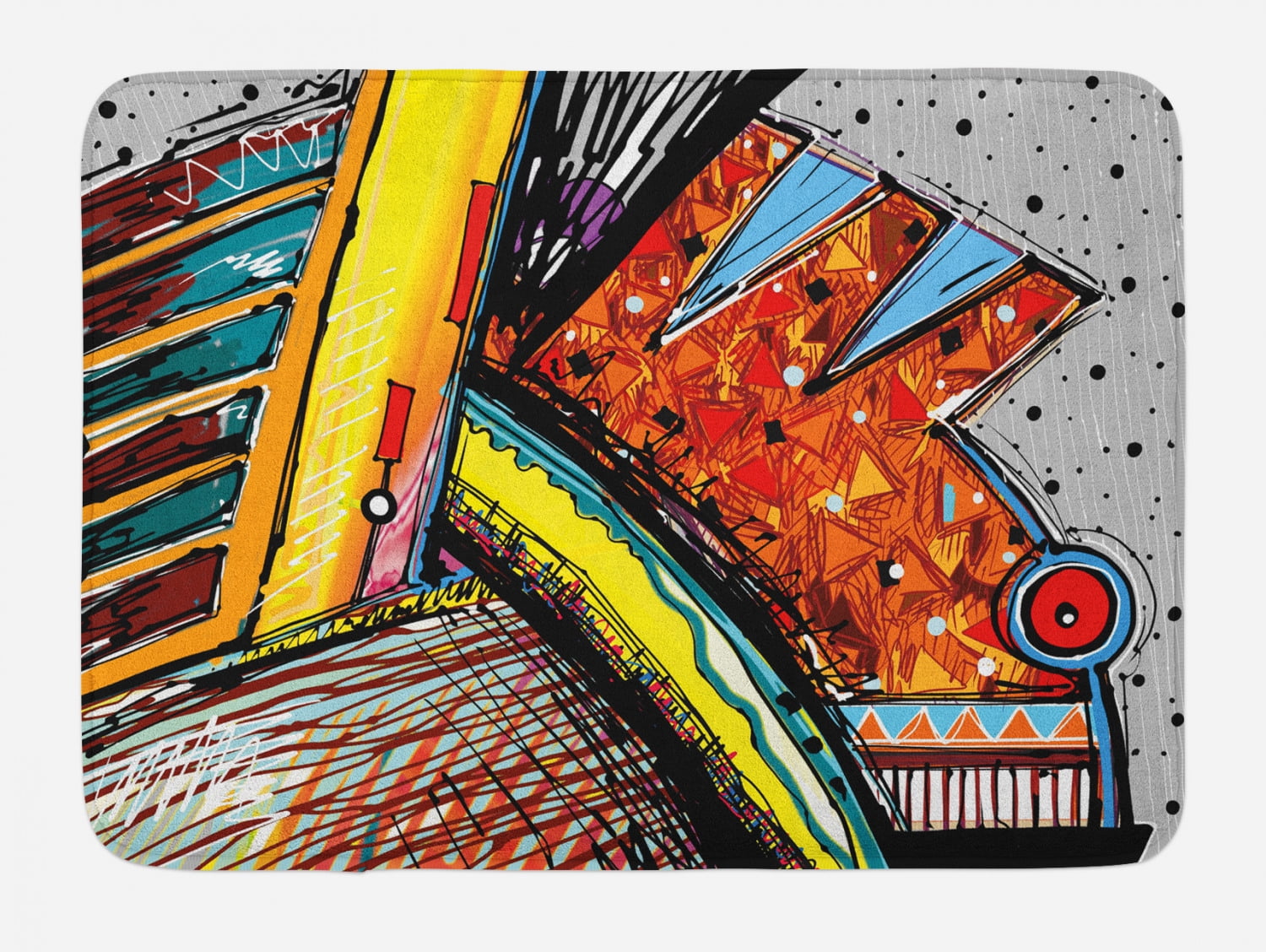 Modern Bath Mat, Funky Artful Abstract Trippy Original Music Pattern ...