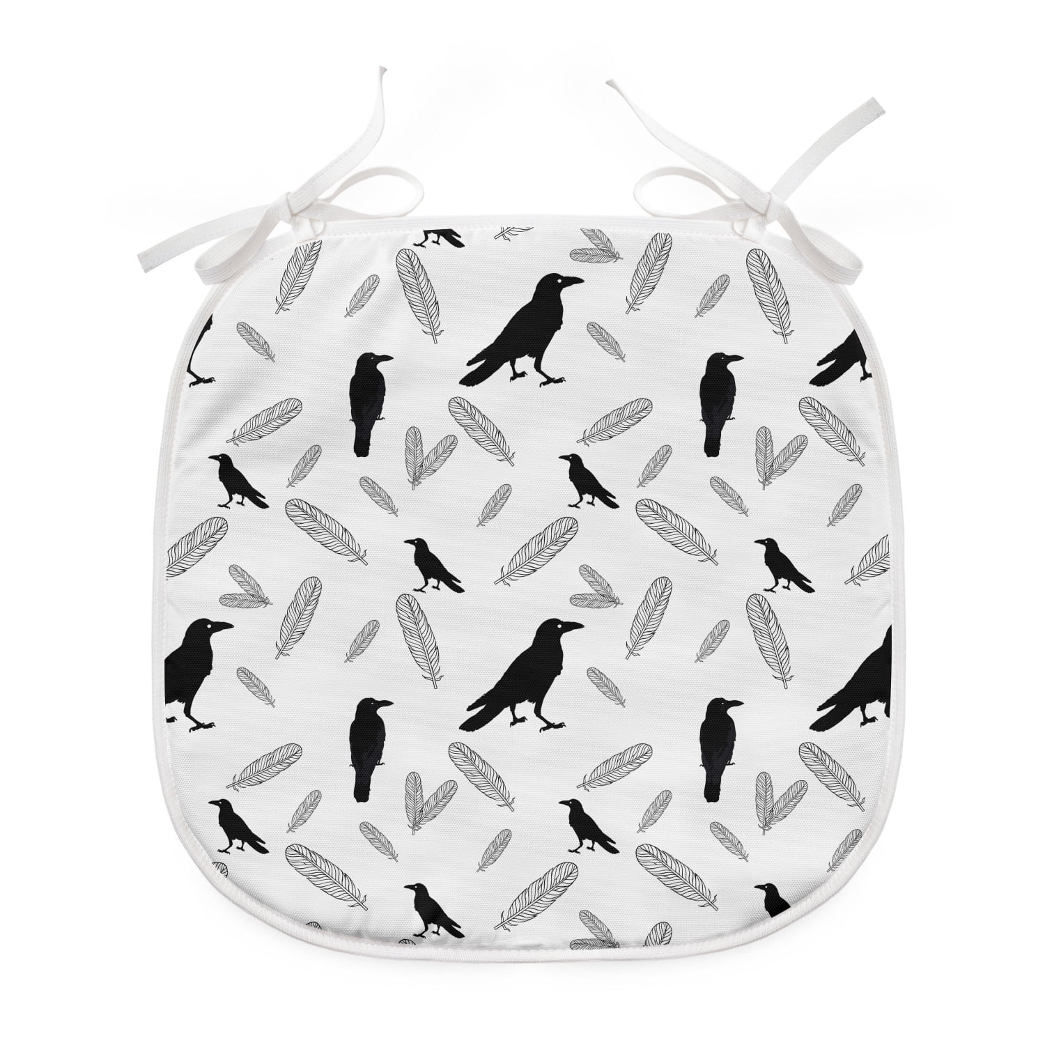 Black Crow Dining Chair Pad, Silhouette Style Birds and Outline Drawn ...
