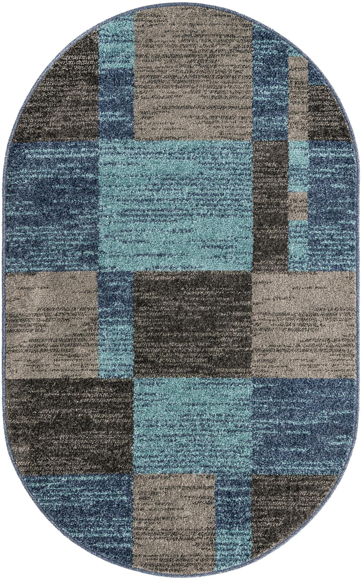 Rugs.com Equinox Collection Rug – 3' 3 x 5' 3 Oval Blue Gray Low Rug ...