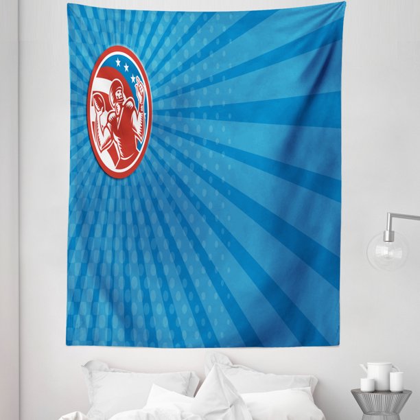 Blue Tapestry, Pop Art Gridiron with Old Fashioned Visual Properties ...
