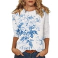 Lightweight Three Quarter Sleeve Floral Top Women Crew Neck Loose ...
