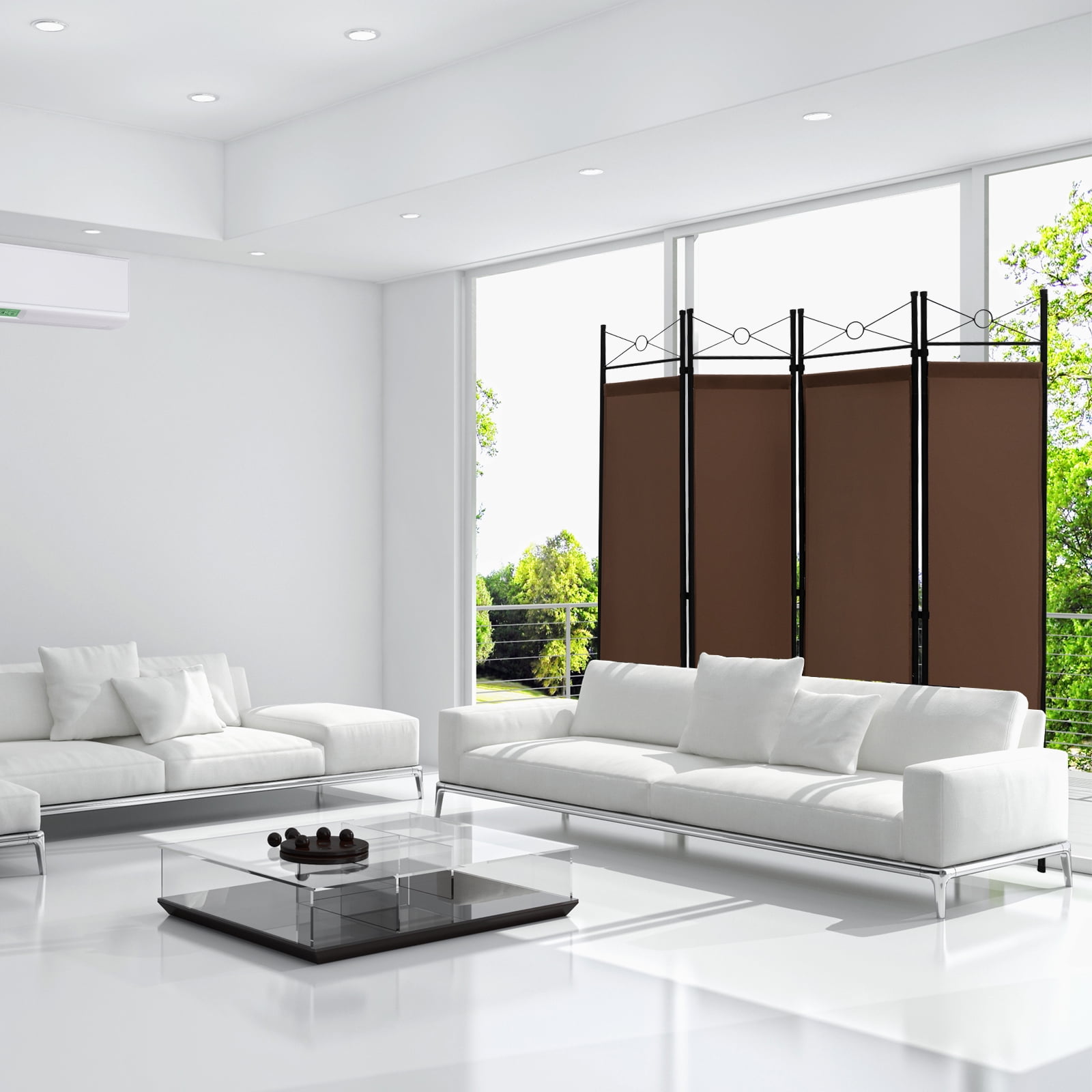 Coelon 6 FT Room Divider, 4-Panel Steel Frame Divider Brown - Walmart.com