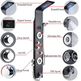 Black LED Shower Panel Tower Rainfall System with Body Massage Jets ...