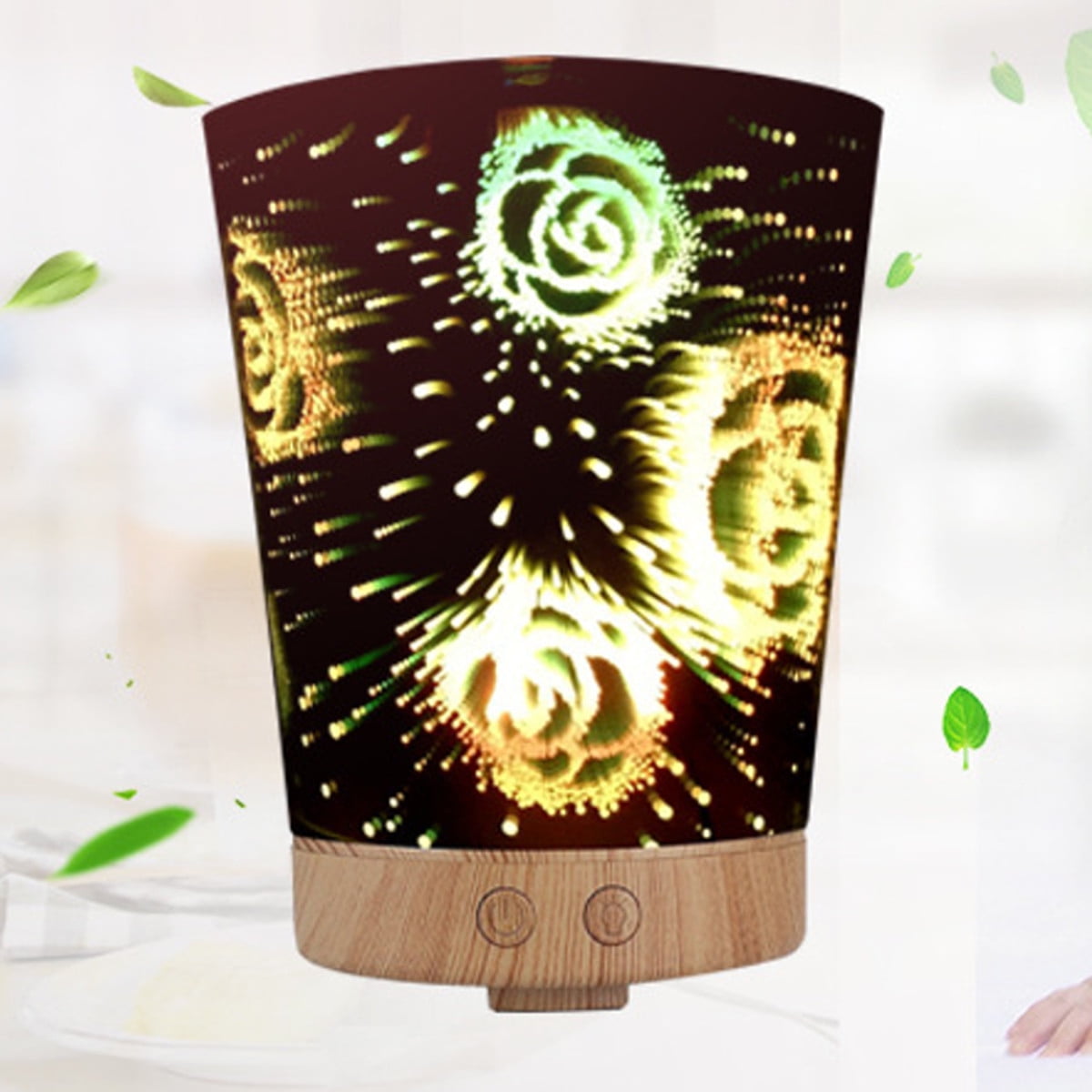 3D Rose Glass Night Light Aroma Diffuser 16 Colors Essential Ultrasonic ...