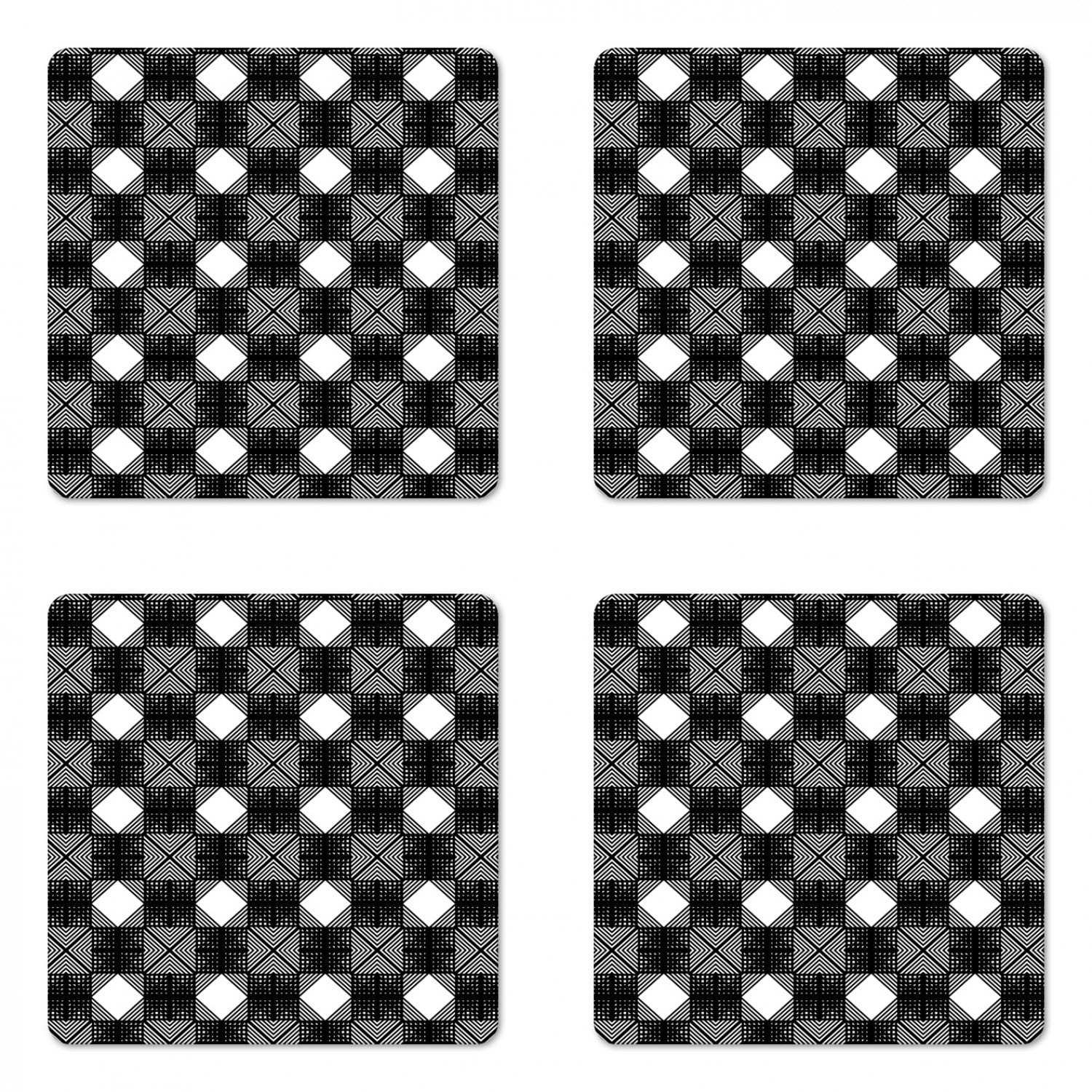Geometric Coaster Set of 4, Lattice Inspired Pattern with Symmetric ...