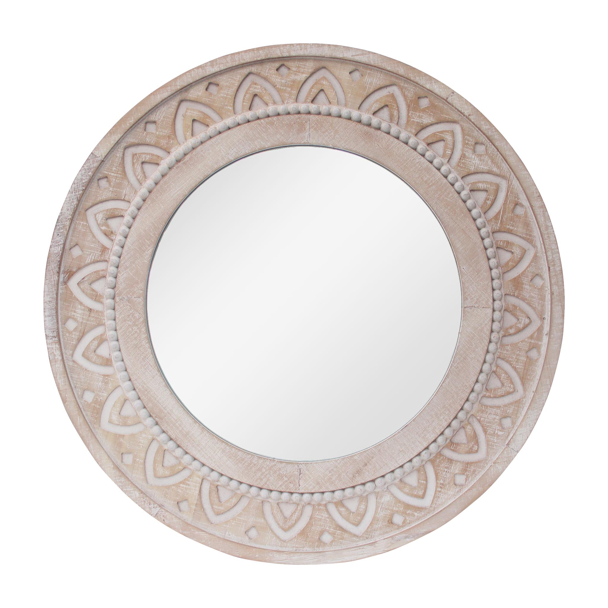Parisloft 27.5 Inch Farmhouse Wood Circle Mirror, Round Natural Wood ...