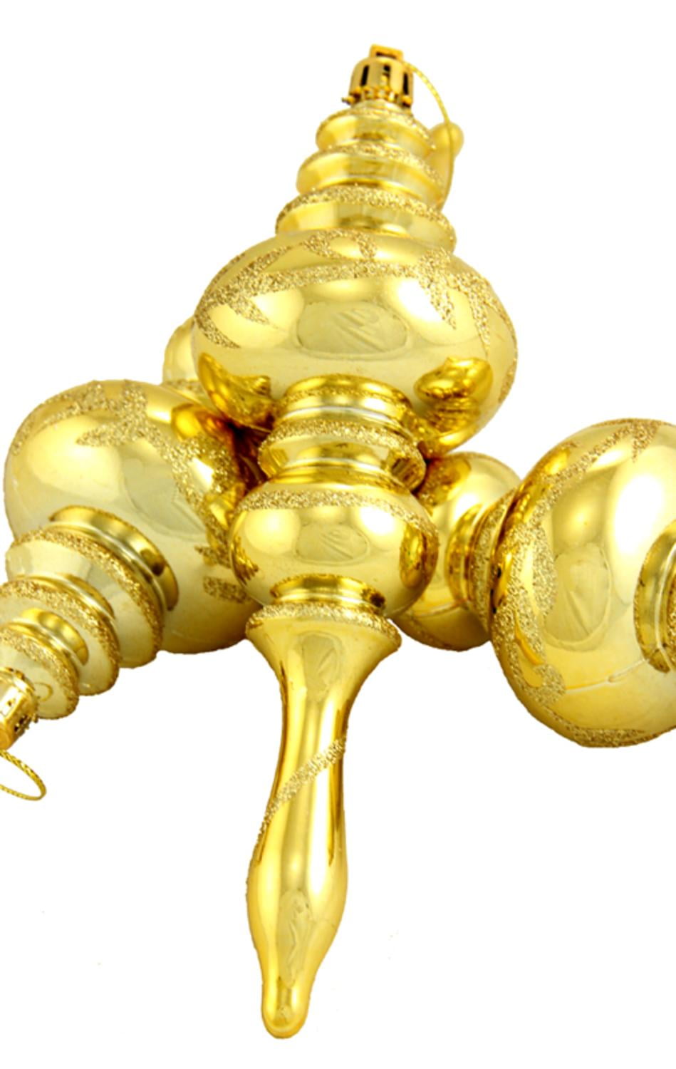 Pack of 3 Gold Glitter Shatterproof Finial Christmas Ornaments 7 ...