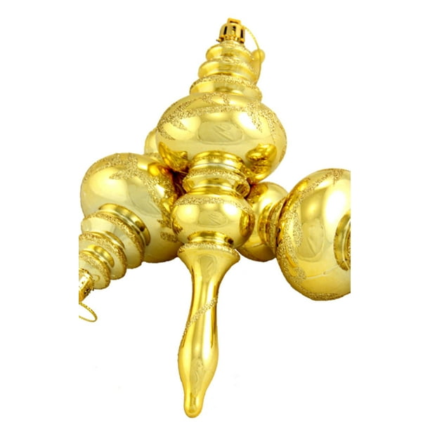 Pack of 3 Gold Glitter Shatterproof Finial Christmas Ornaments 7 ...
