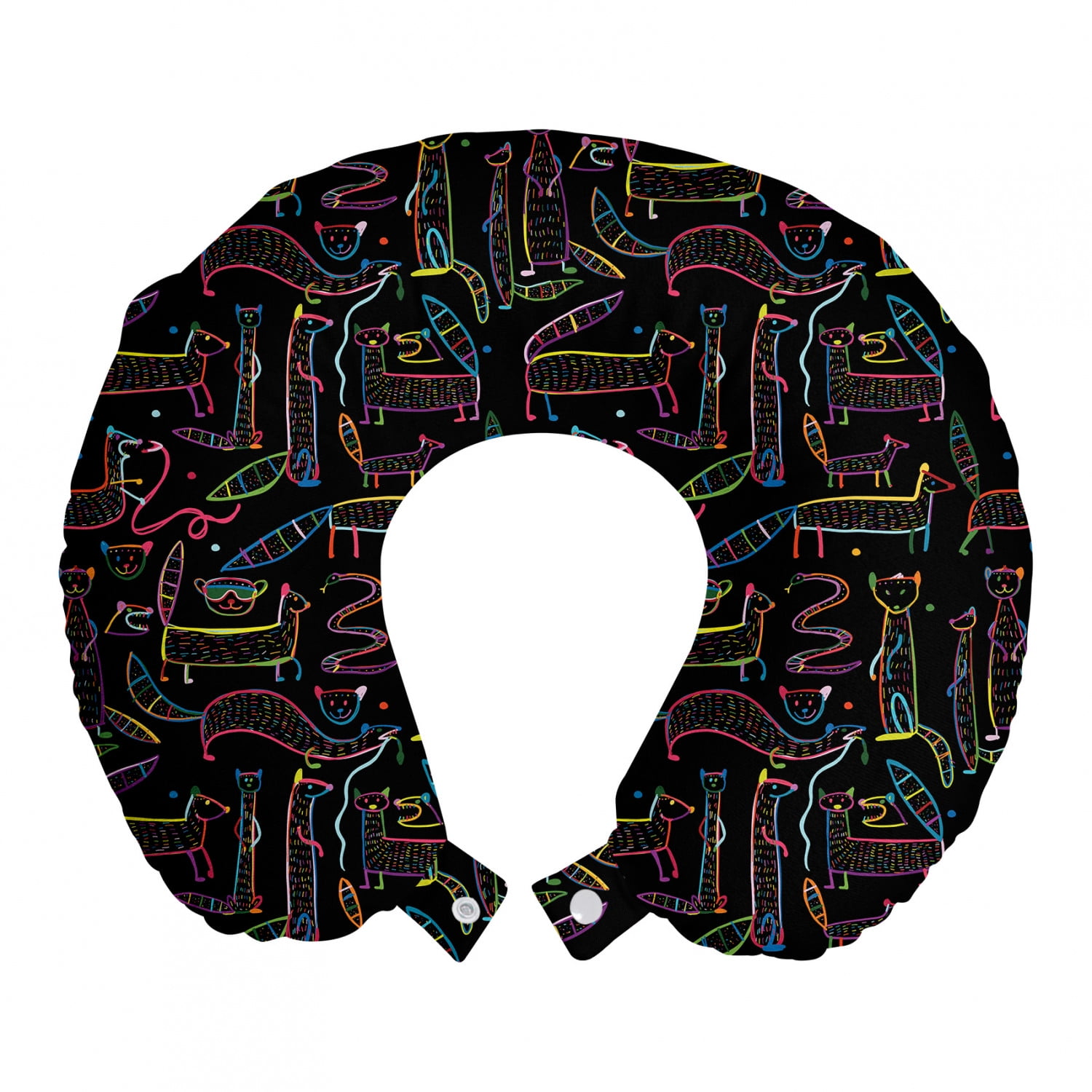 Animal Travel Pillow Neck Rest, Repeating Colorful Sketch of Mongooses ...