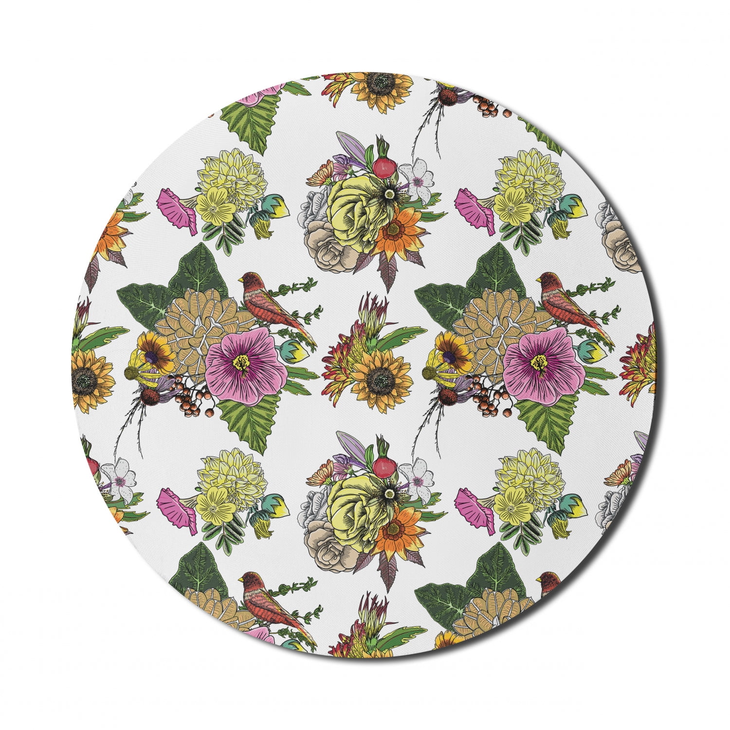 Botanical Mouse Pad for Computers, Roses Dahlia Hibiscus with Leaves ...