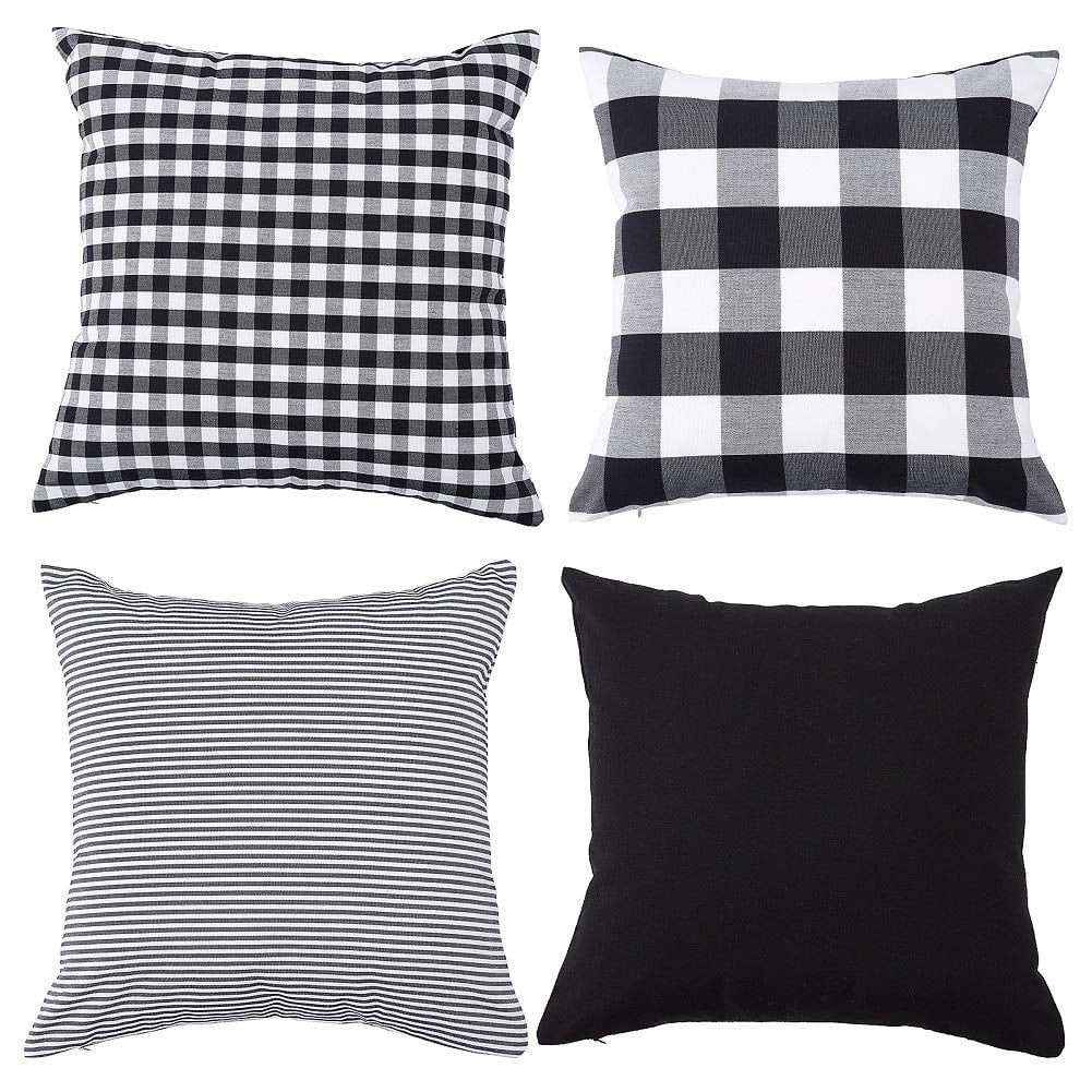 Juiluna Set of 4 Decorative Farmhouse Throw Pillow Covers Plaid Cotton ...