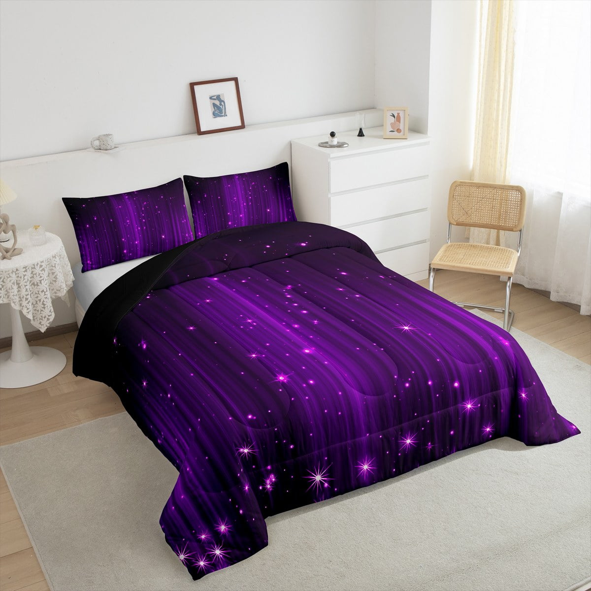 Click here for Yst Black And Purple Comforter Set King Ombre Glit... prices