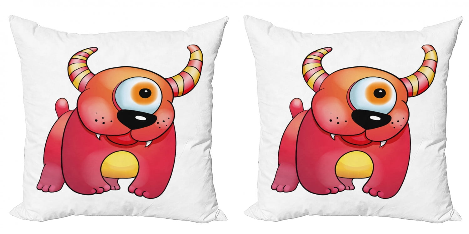 Cartoon Throw Pillow Cushion Cover Pack of 2, Bizarre Devil Like ...