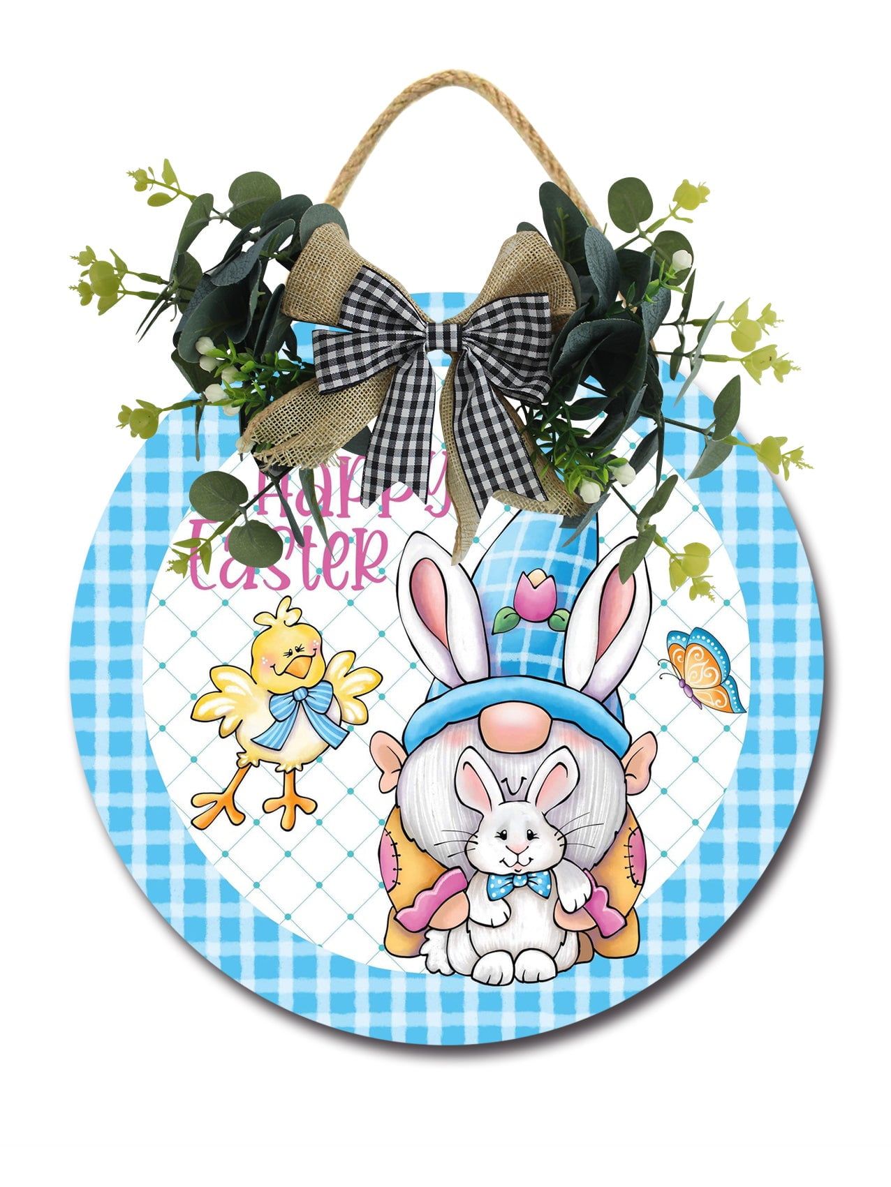 Eveokoki Hoppy Easter Sign Front Door Porch Decorations, Round Rustic ...