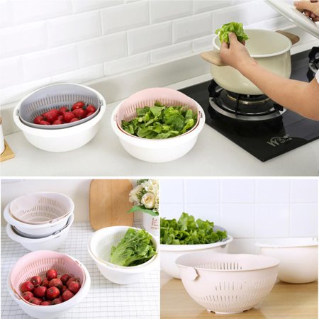 Potable Kitchen Strainer Vegetables Fruit Double Drain Basket Bowl ...