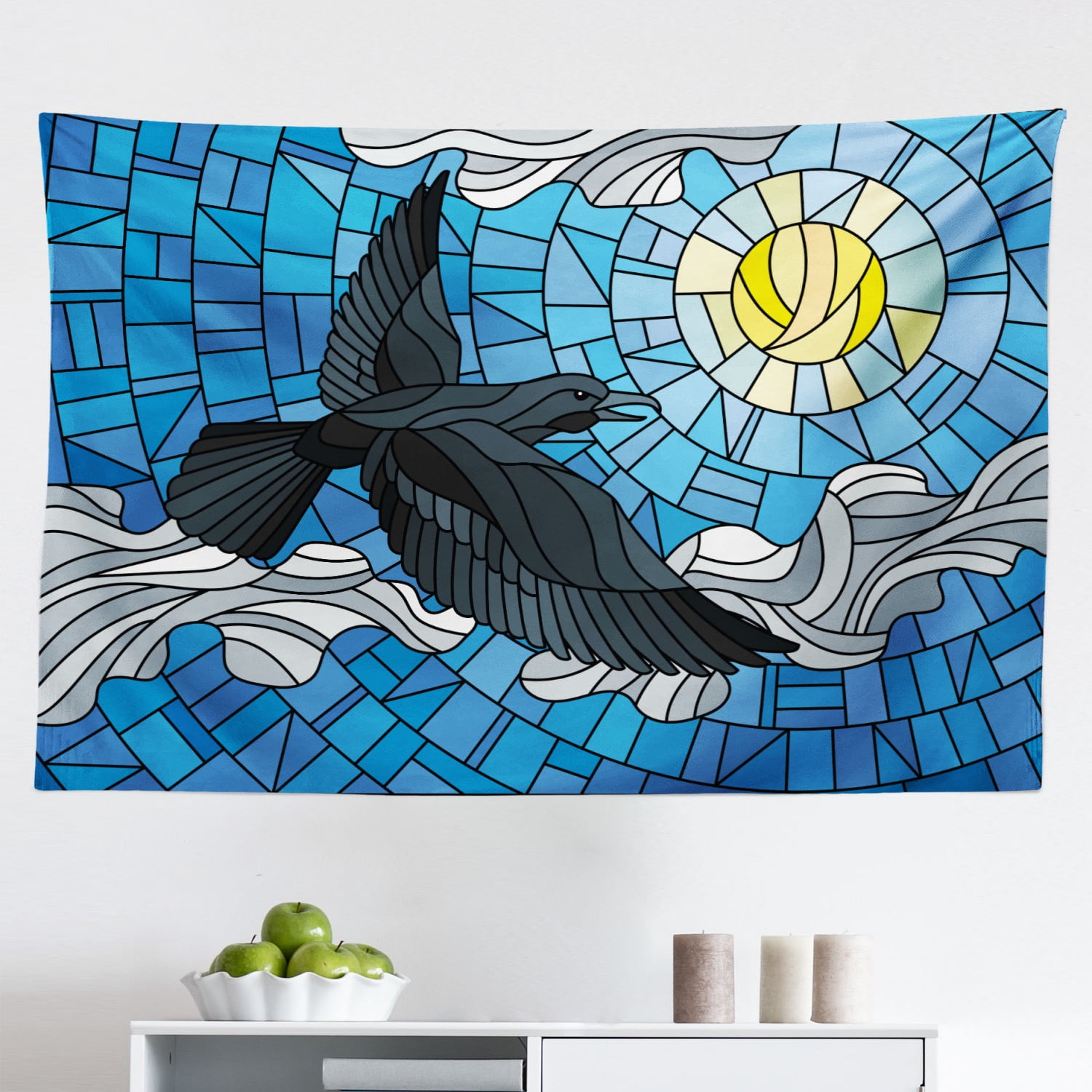 Black Crow Tapestry, Freedom Themed Illustration of Flock of Flying ...
