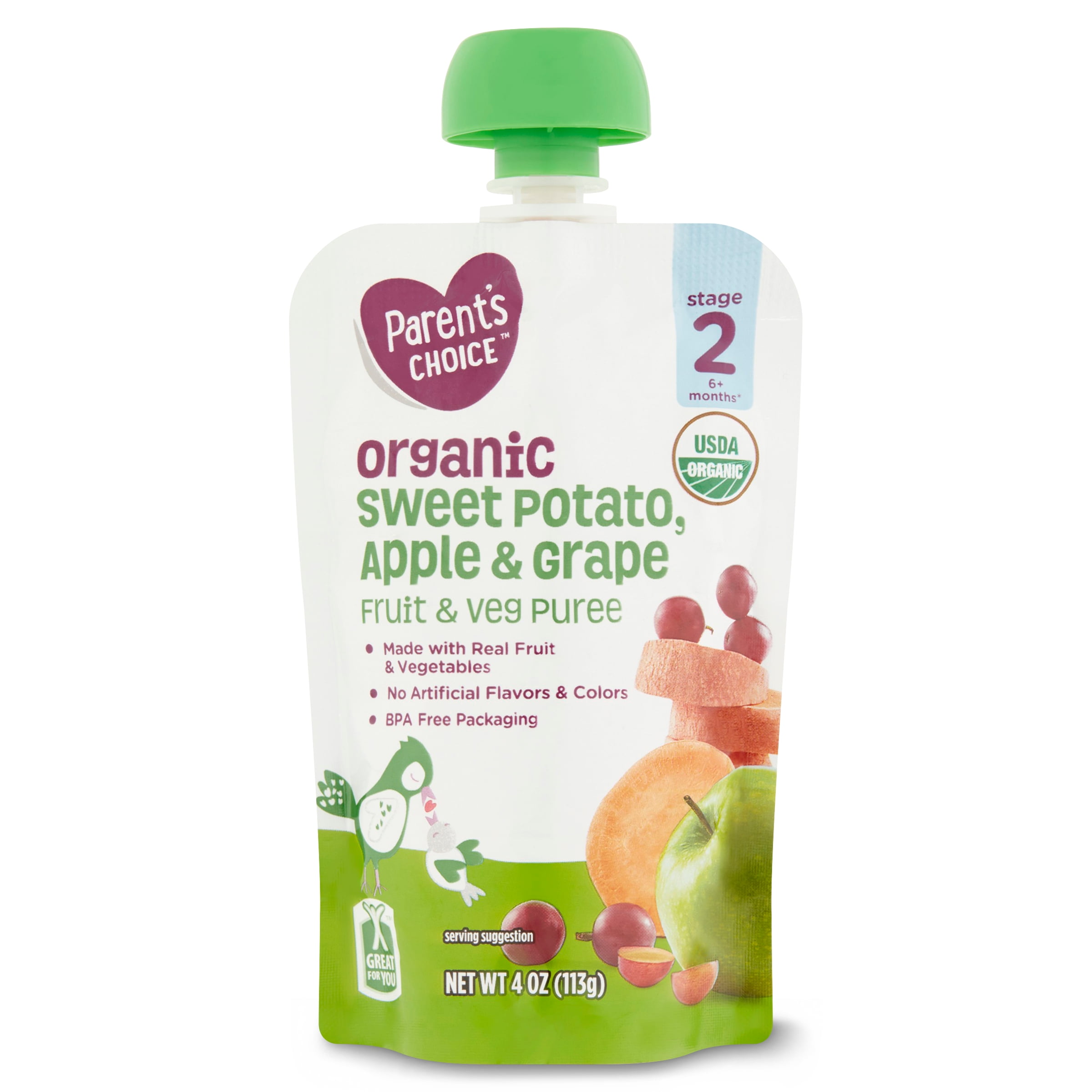 Parent's Choice Organic Stage 2 Baby Food, Sweet Potato Apple Grape, 4 ...