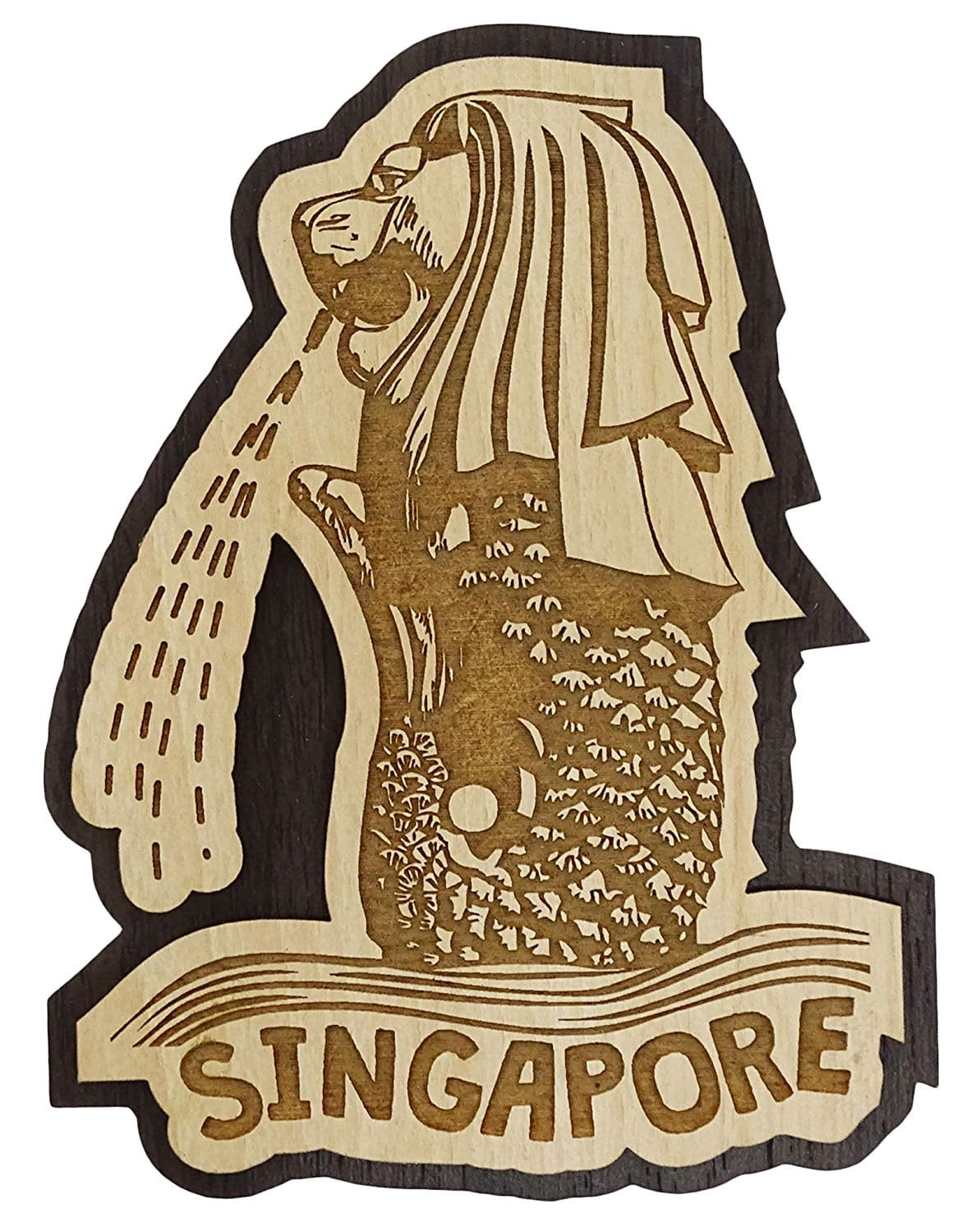 Printtoo Merlion Singapore Engraved Wooden Fridge Magnet Souvenir Gift ...
