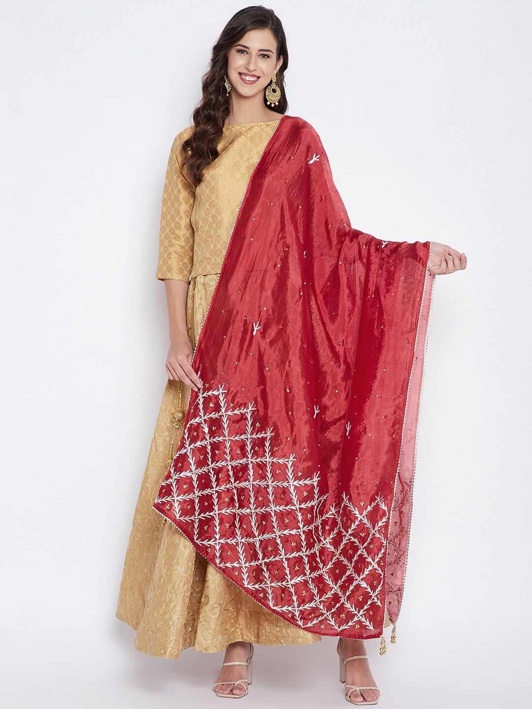 eloria Woman's Indian Ethnic Chunni, Silk blend Embroidered Maroon ...