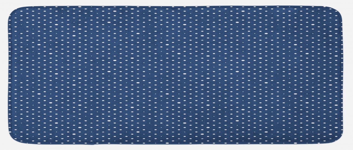 Navy Blue Kitchen Mat, Nostalgic Polka Dots Pattern Mixed with Little ...