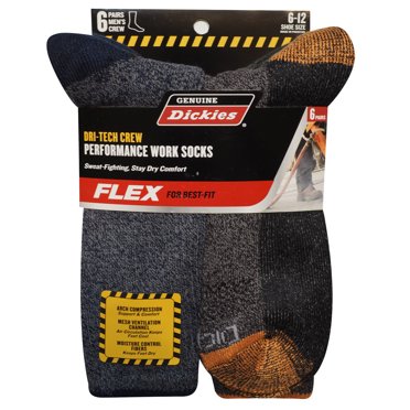 Genuine Dickies Men's Dri-Tech Comfort Crew Work Socks, 5-Pack ...