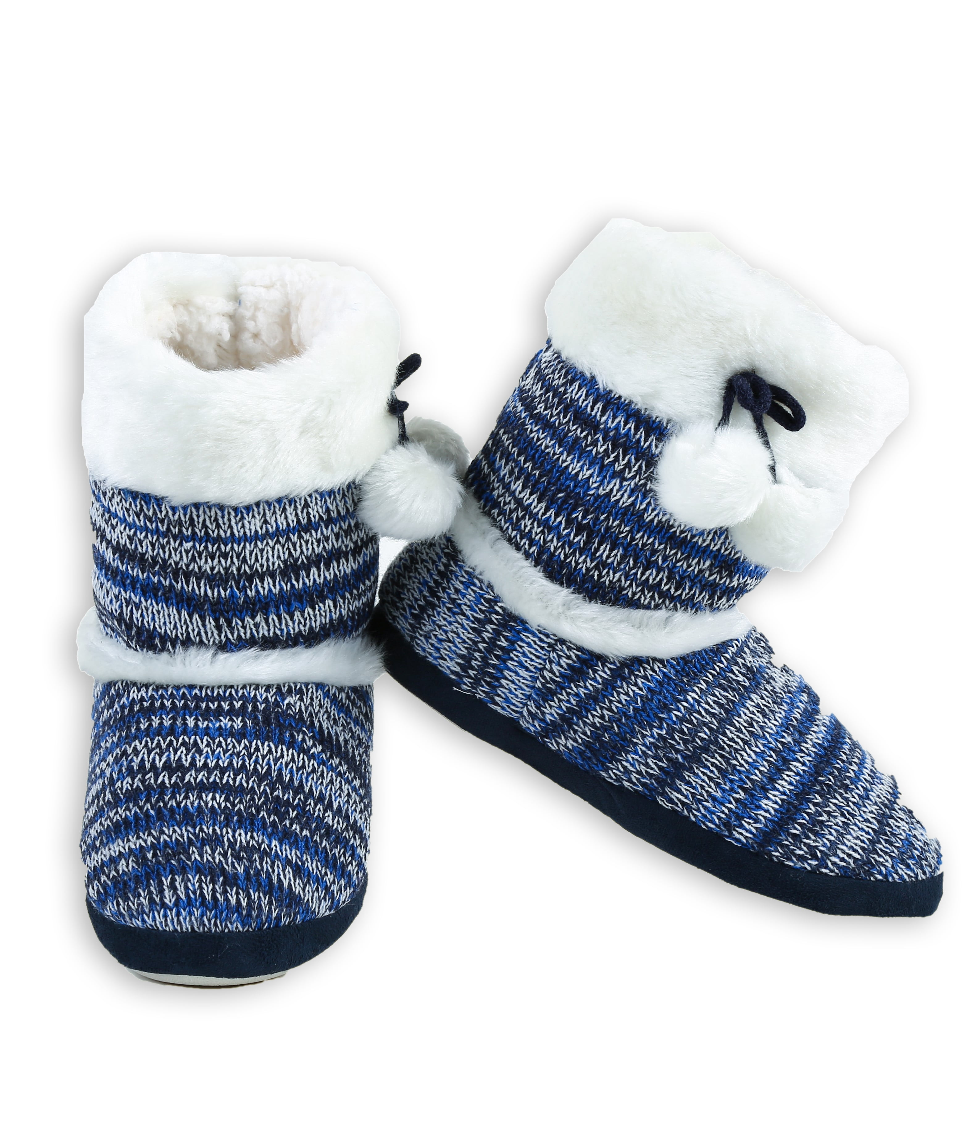 Stylish Faux Fur Boot Knit Women Indoor Slippers, Blue, Small/Medium 5 ...