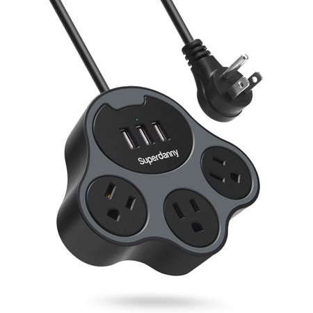 Cute Power Strip with 3 USB Ports 3 AC Outlets, Flat Plug 5ft Extension ...