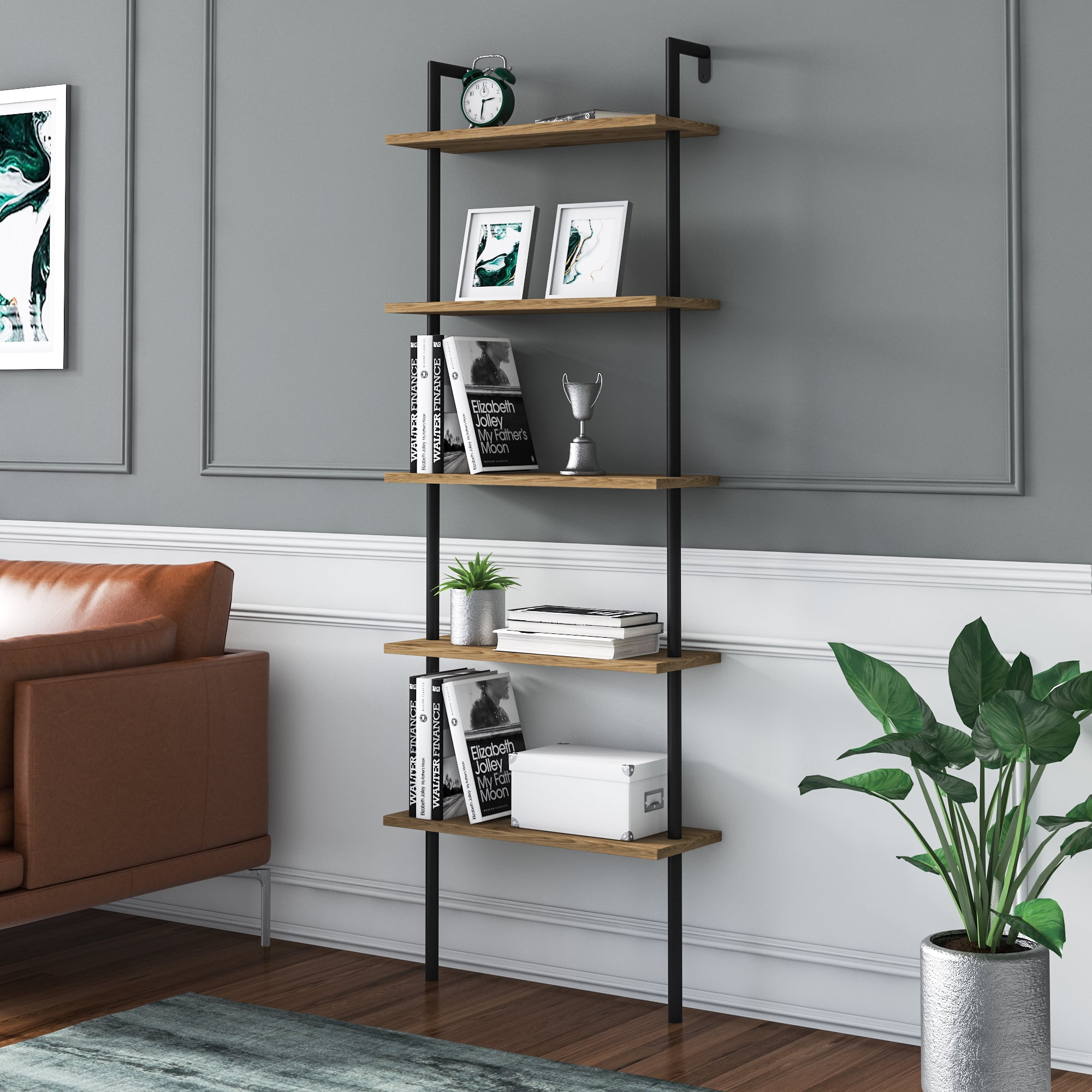 Paula 5-Tier Wall Mount Bookshelf, Gold - Walmart.com
