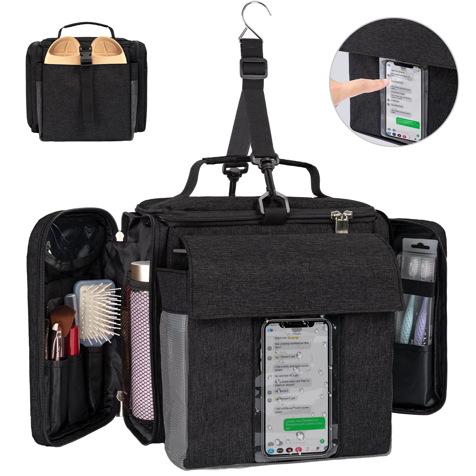 Large Capacity Shower Caddy Tote Bag Black Portable Water Resistant ...