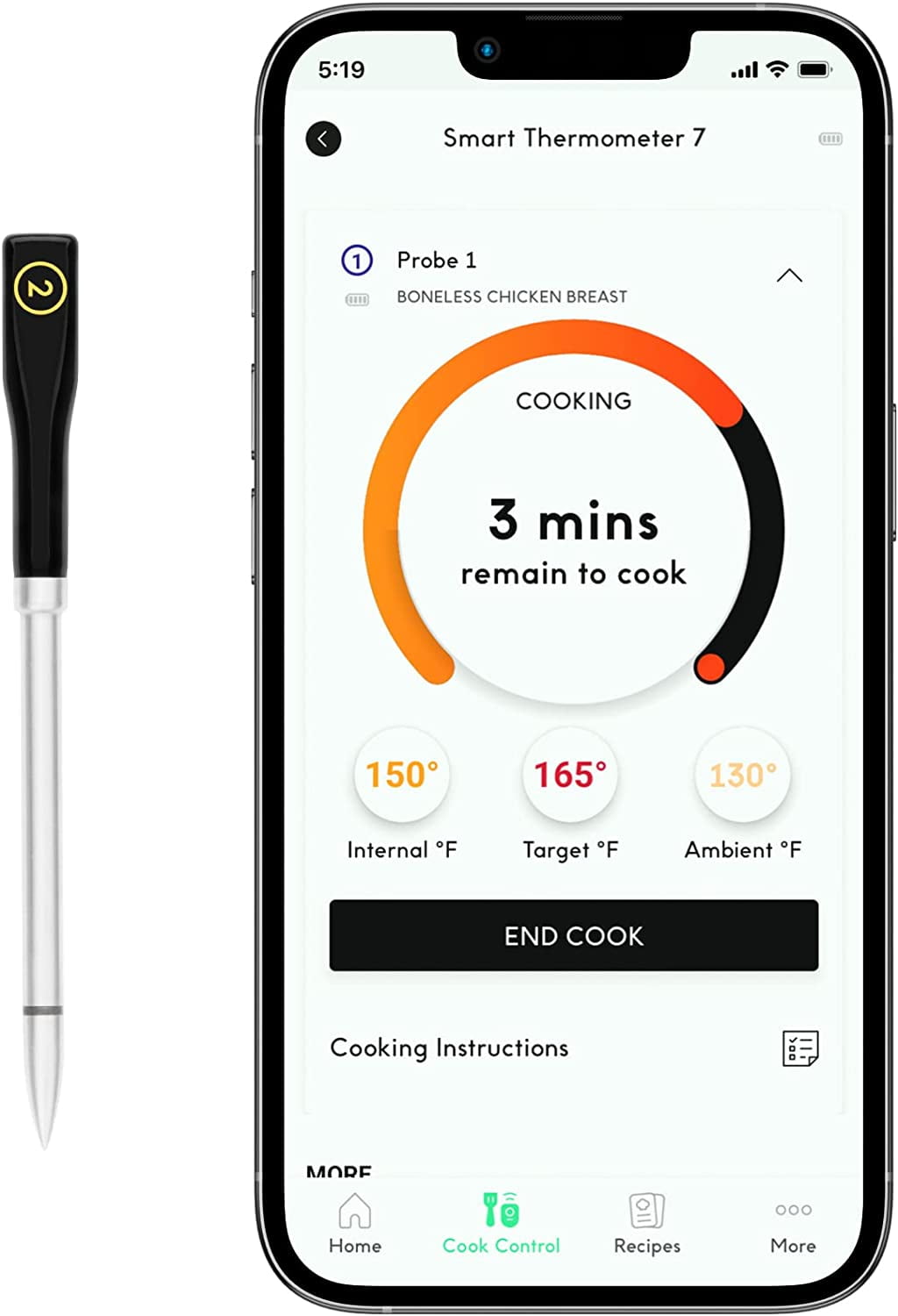 CHEF iQ Smart Thermometer Extra Probe No. 2, Bluetooth/WiFi Enabled ...