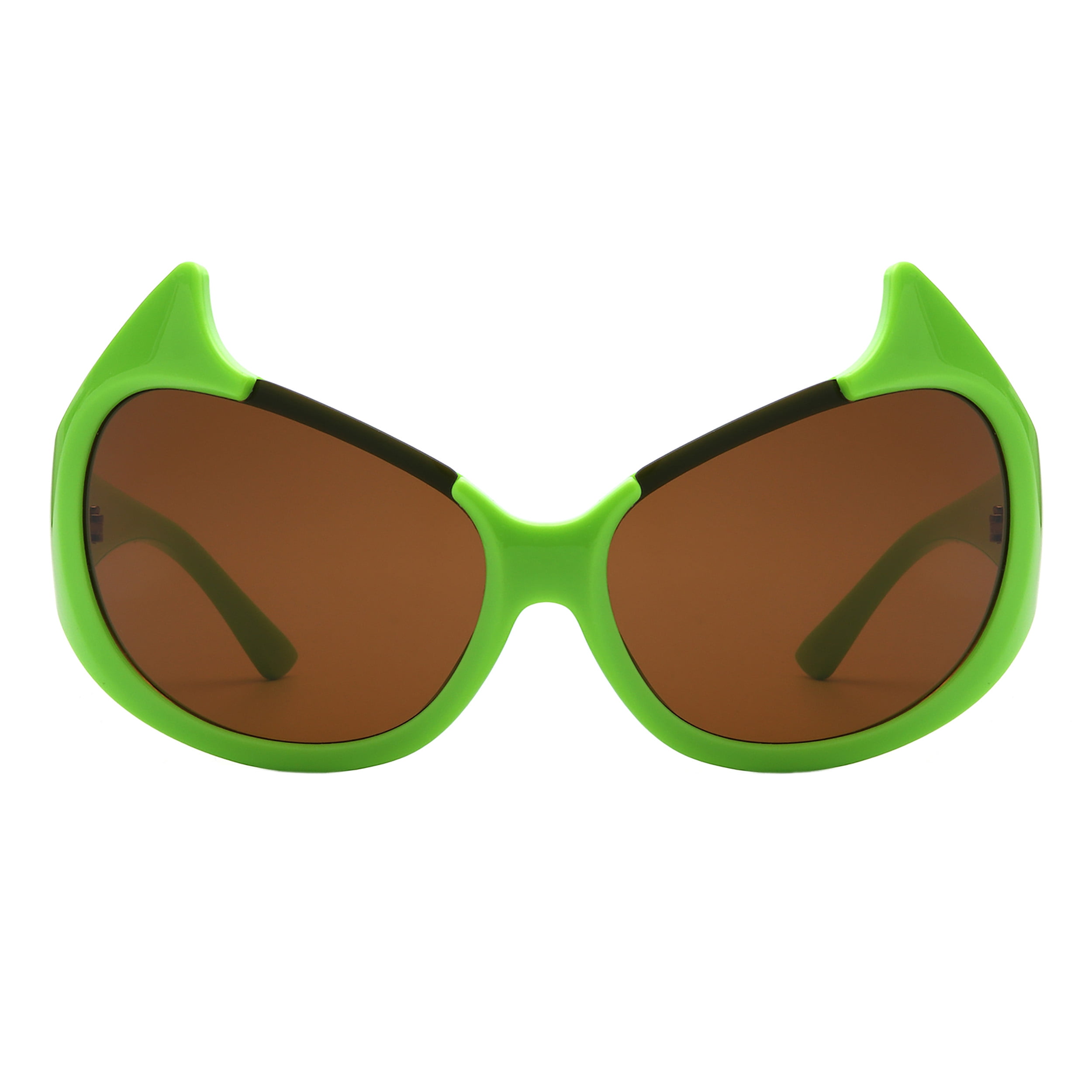 Devil Horned Sunglasses Oversized Oval Wrap Around Shades UV400 Green ...